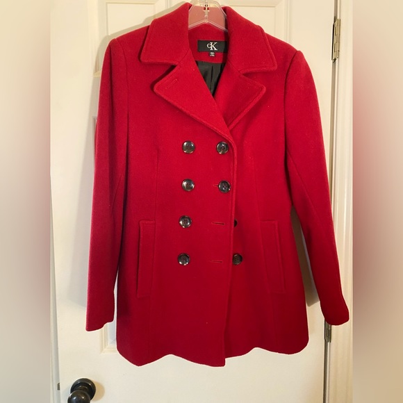 Calvin Klein | Jackets & Coats | Deep Red Pea Coat | Poshmark